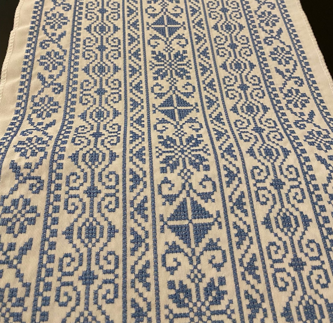 Authentic Jordanian/palestinian Tatreez Embroidery Fabric, Light Blue ...