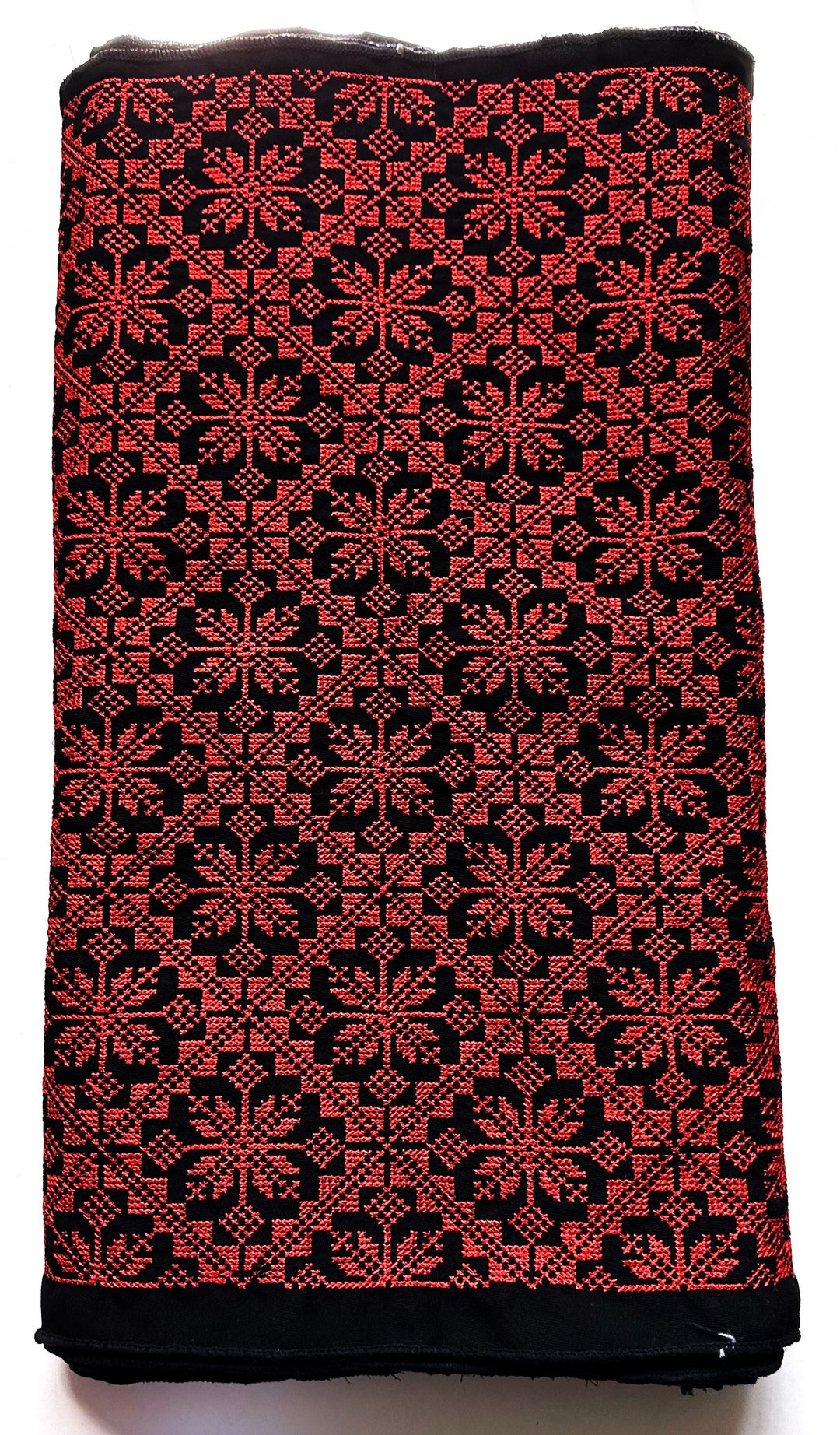 Authentic Jordanian/palestinian Tatreez Fabric, Red/black, Floral, 18 ...