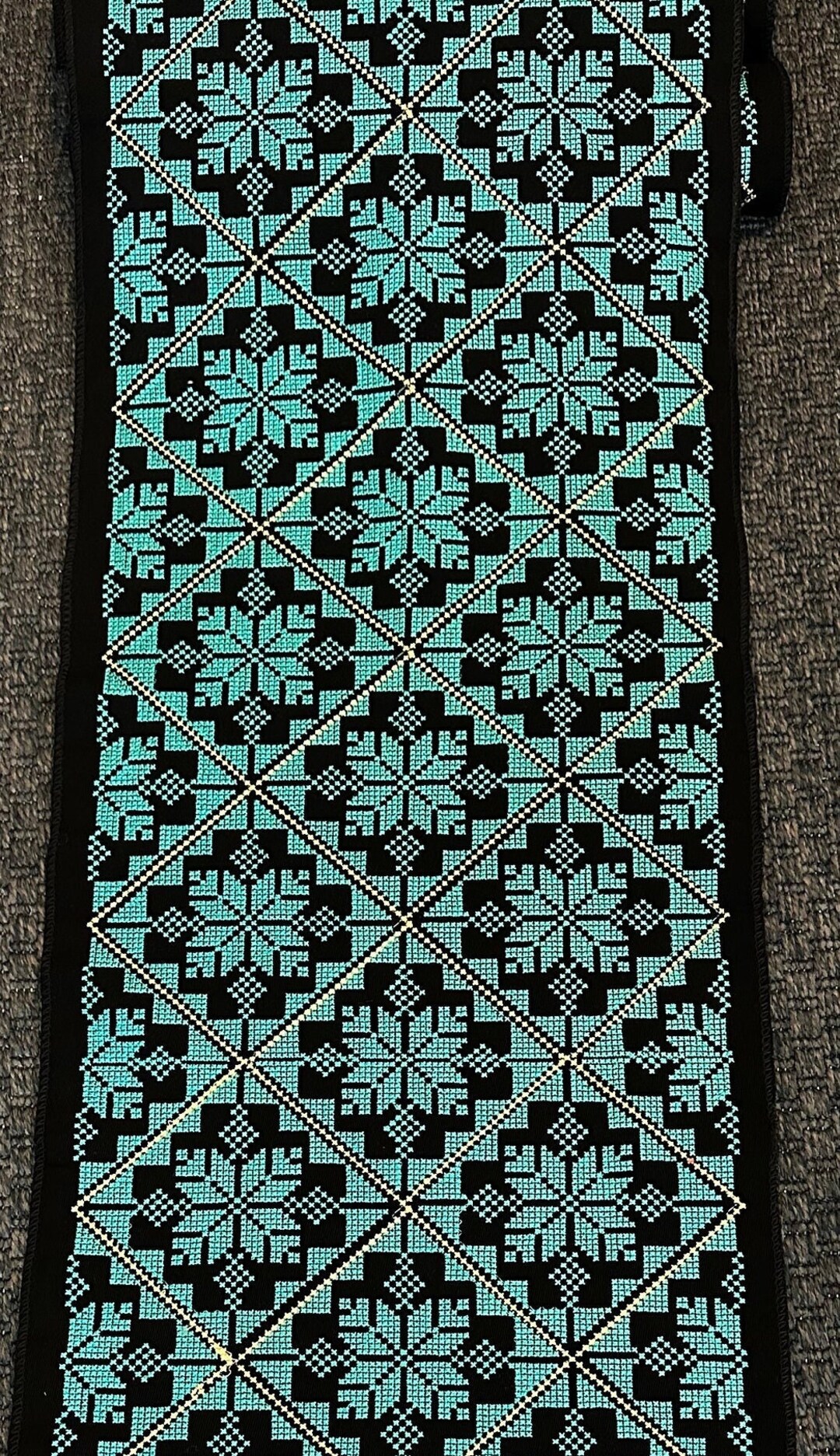 Jordanian Palestinian Tatreez Embroidery Fabric, Turquoise Blue/black ...