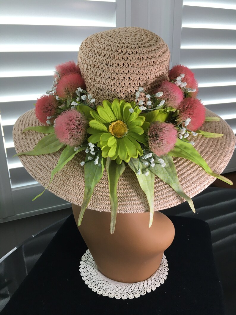 Pink Wide Brim Hat, Flower Wide Brim Hat, Flower Floppy Hat, Women's ...