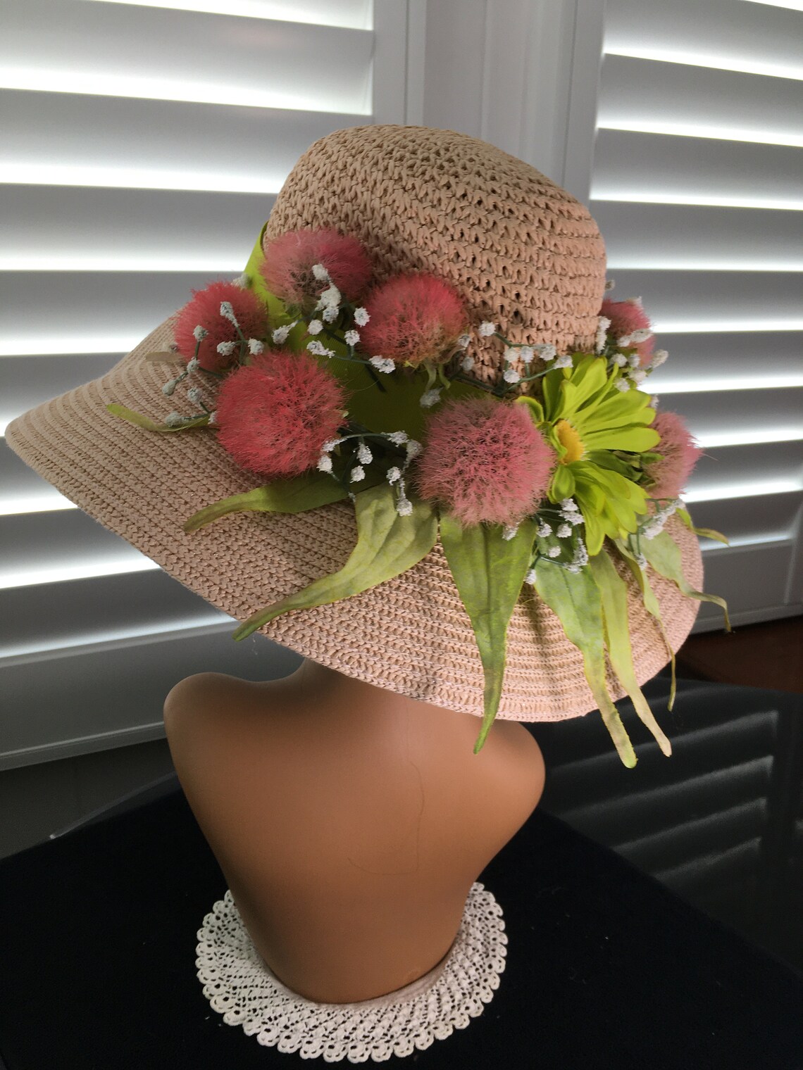 Pink Wide Brim Hat, Flower Wide Brim Hat, Flower Floppy Hat, Women's ...