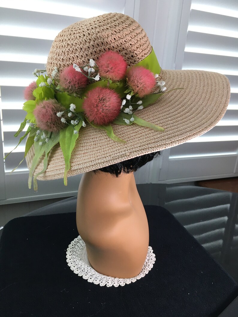 Pink Wide Brim Hat, Flower Wide Brim Hat, Flower Floppy Hat, Women's ...