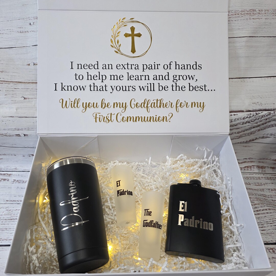 Godfather Proposal Gift Box – Tumbler, Flask, Shot Glasses – First ...
