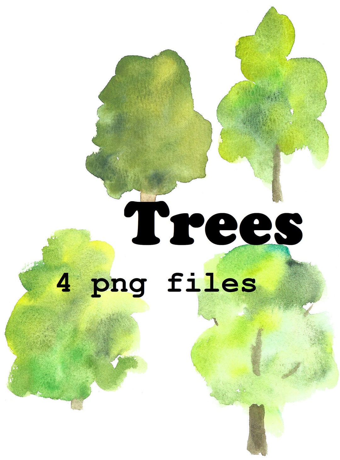 Hand Painted Watercolor Clipart Trees 4 PNG Transparent Background - Etsy