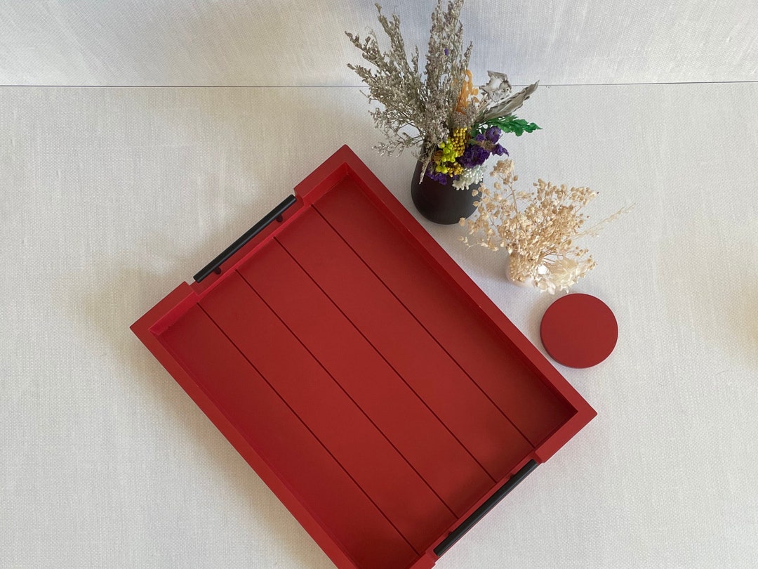 13 X 17 Red Ottoman Tray Gift for Fathers Day, Serving Tray for Coffee ...