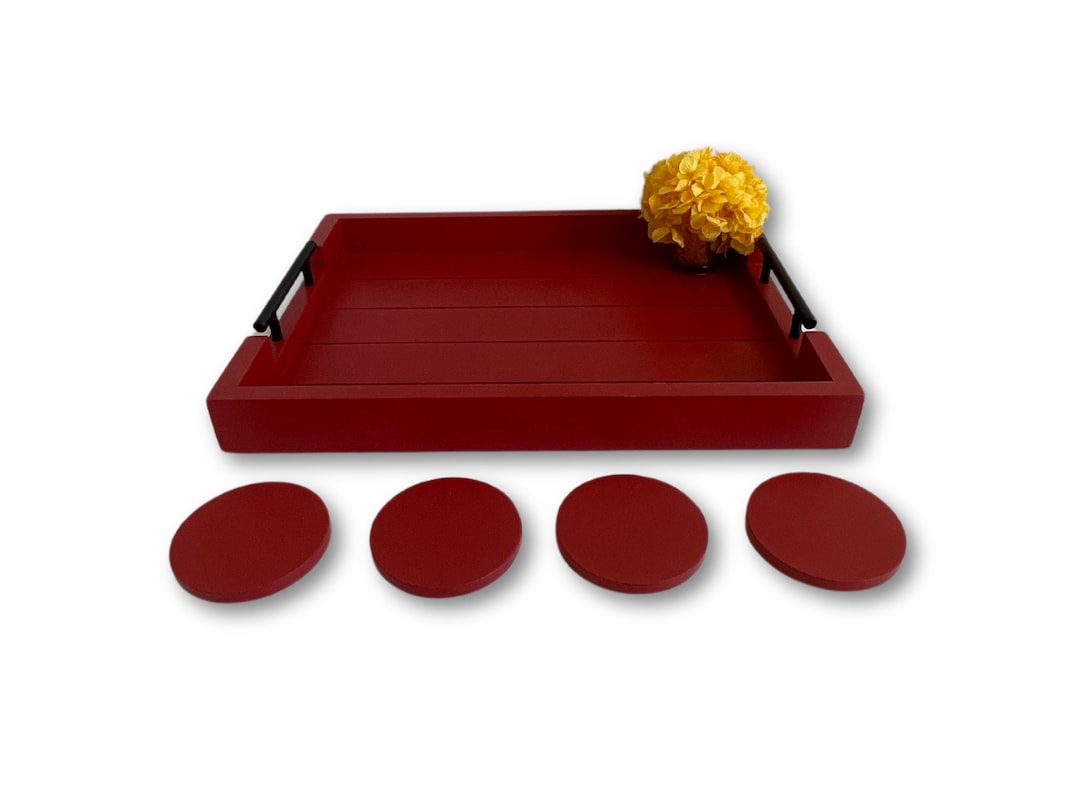 13 X 17 Red Ottoman Tray for Living Room, Serving Tray for Coffee Table ...