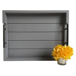 Light Grey Ottoman Tray With Handle for Living Room Serving Tray for ...