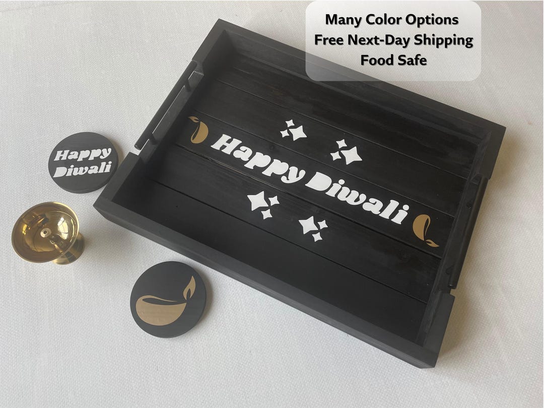 Elegant Black Metal Diwali Tray: Indian Puja Decor for Sweets, Diyas ...