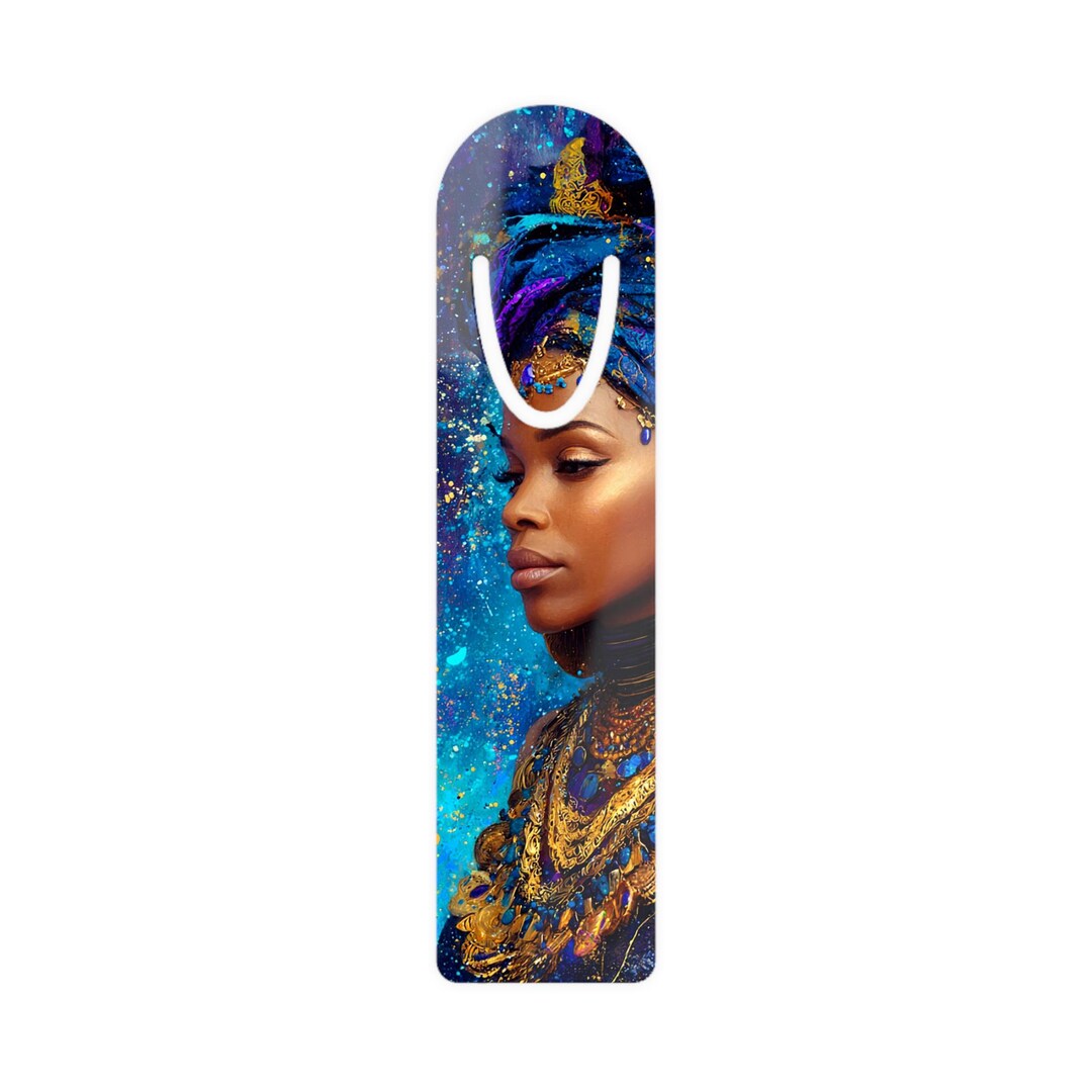 Afrocentric Queen Portrait Bookmark | Metal Magnetic Bookmark, Blue and ...