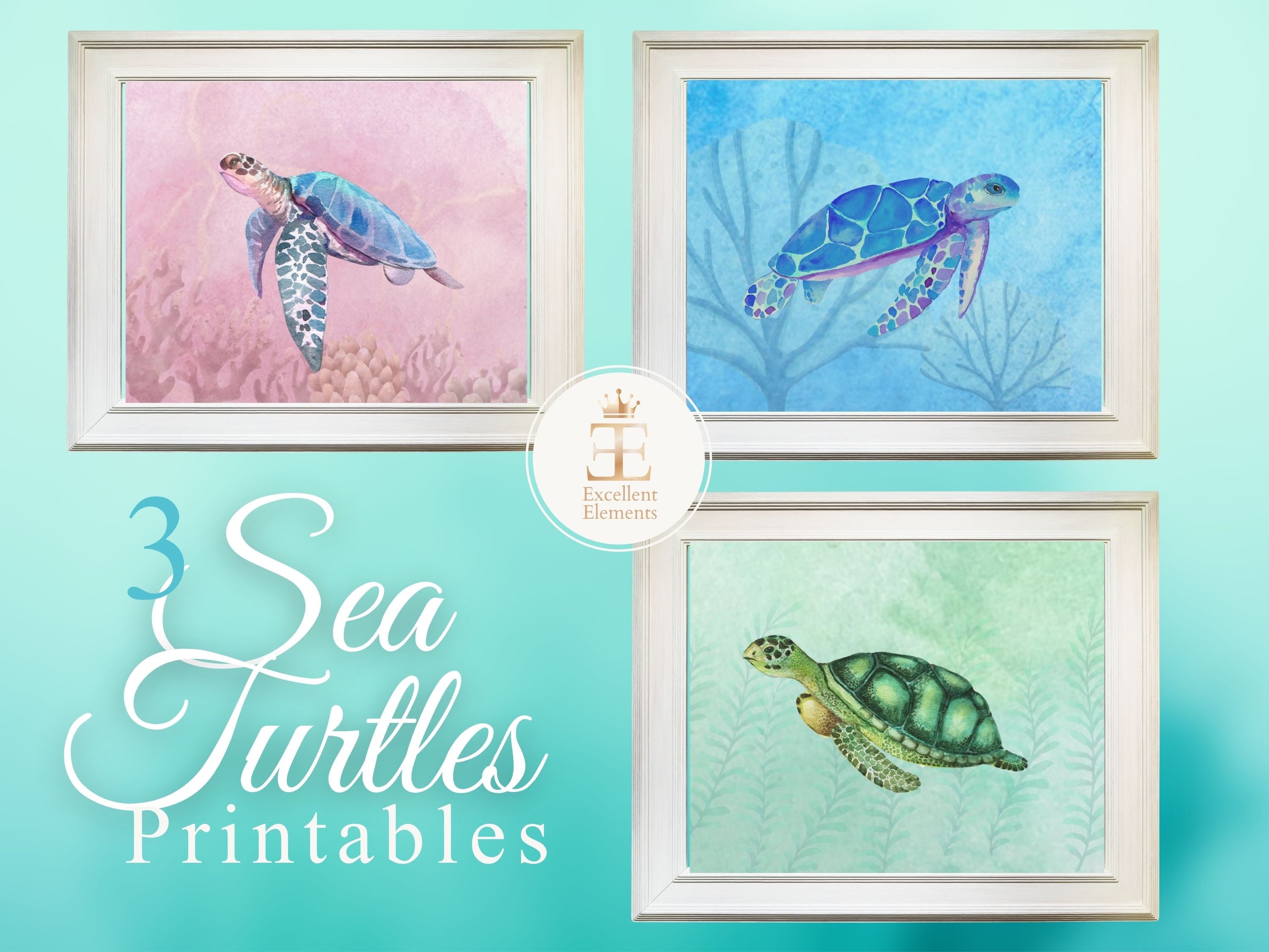 Sea Turtle Printable, Set of 3, Turtle Printable Art, Sea Turtle Print ...