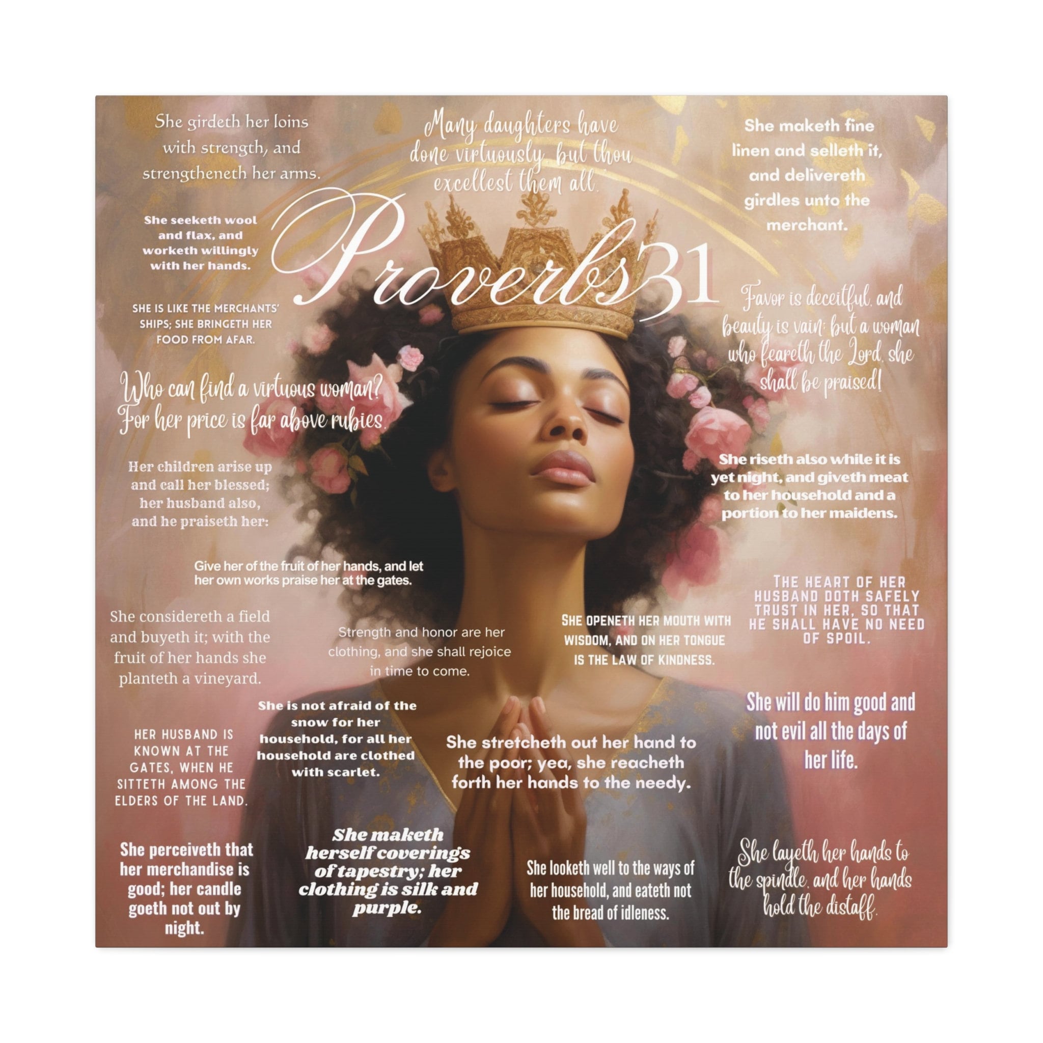 Proverbs 31 Canvas, Virtuous Woman Decor, Pink and Gold, Roses, Full ...