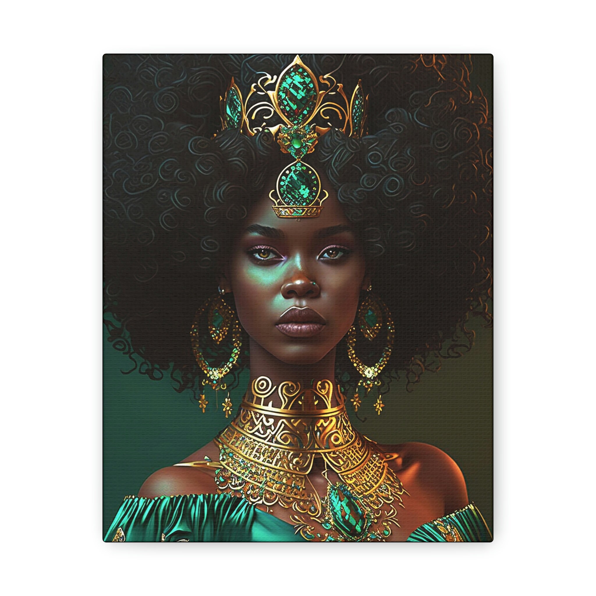 Canvas Emerald African Goddess, Green and Gold African Queen, Black Girl Magic, Wall Art, Afro ...