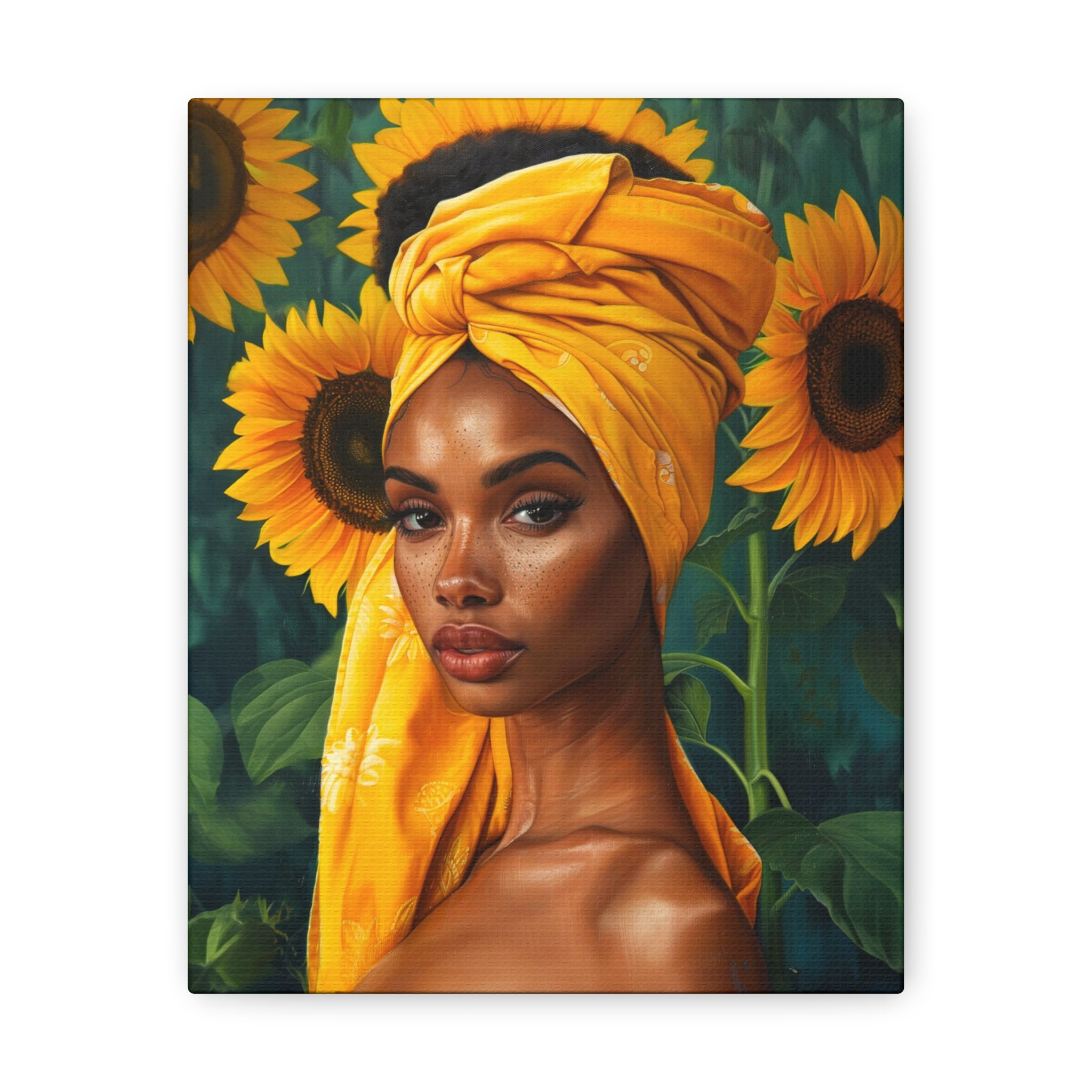 Sunflower Goddess Canvas, Yellow and Green, Head Wrap, African Queen ...