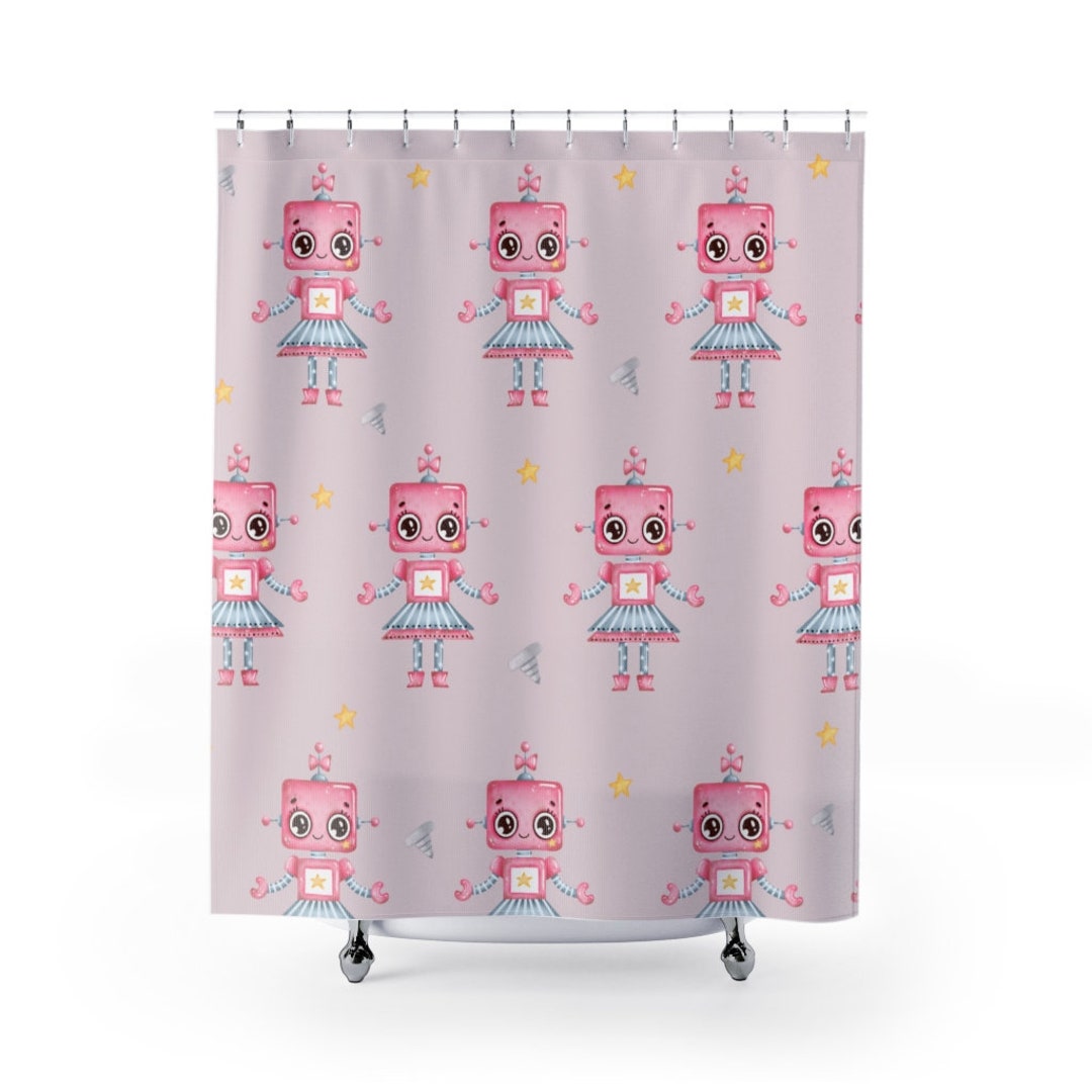 Pink Robot Shower Curtains, Girly Robot and Tech Bathroom Decor, Pink ...