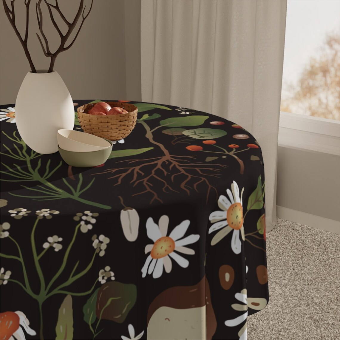 Boho Mushrooms Table Cloth, Nature Psychedelic Table Cloth, Spiritual ...