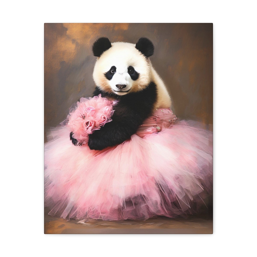Pink Panda Ballerina Canvas, Ballet Decor, Cute Nursery Art, Girls Room ...