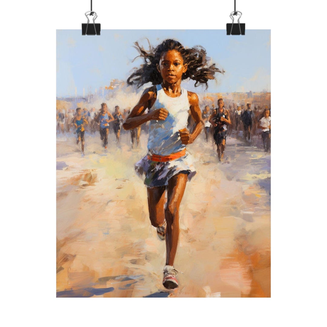 Girls Track Runner Art Print, Girl Winning Race Poster, Kids Track and ...
