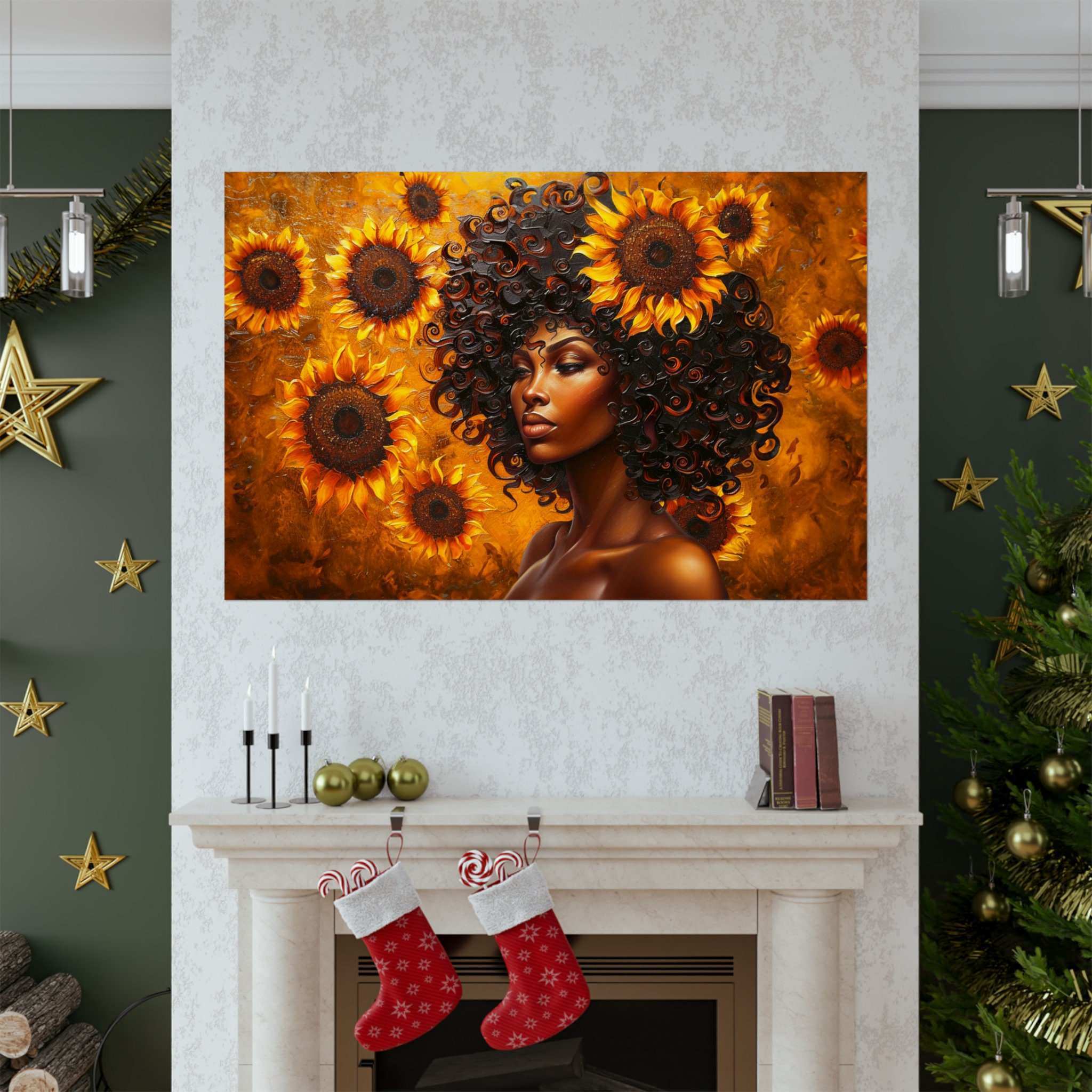 Sunflower Beauty Poster, African American Art, Yellow and Brown ...