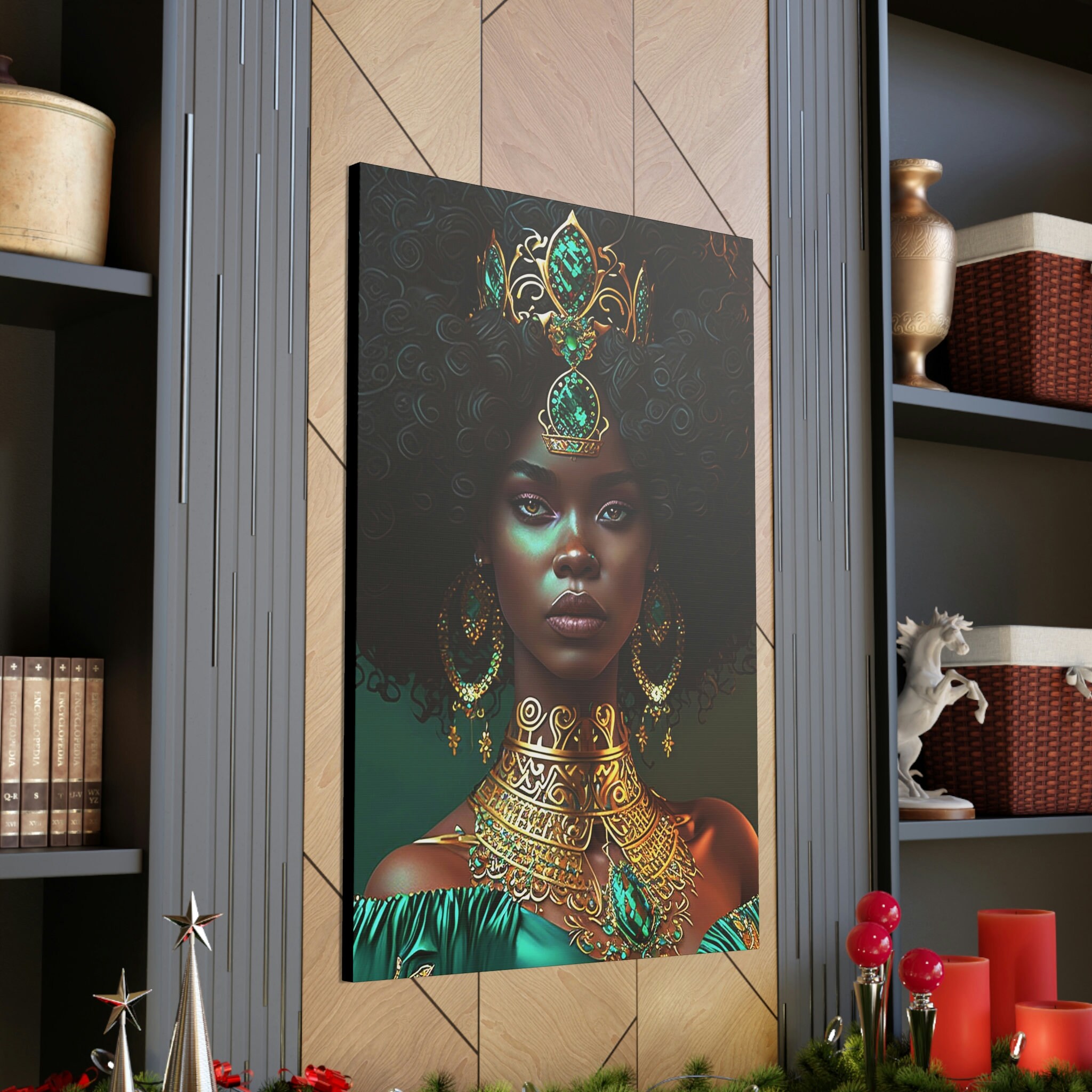 Canvas Emerald African Goddess, Green and Gold African Queen, Black Girl Magic, Wall Art, Afro ...