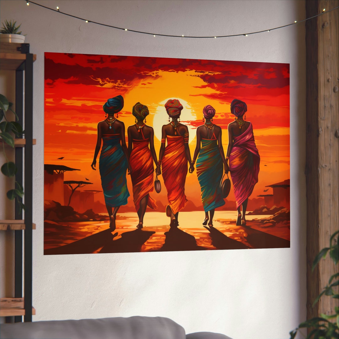 Colorful African Women Poster, Walking Into the Sunset, Ethnic Decor ...