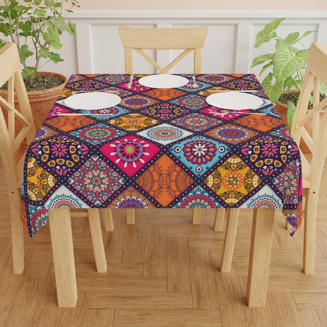 Mandala Boho Tablecloth, Mandala Print Table Cloth, Psychedelic Hippie ...