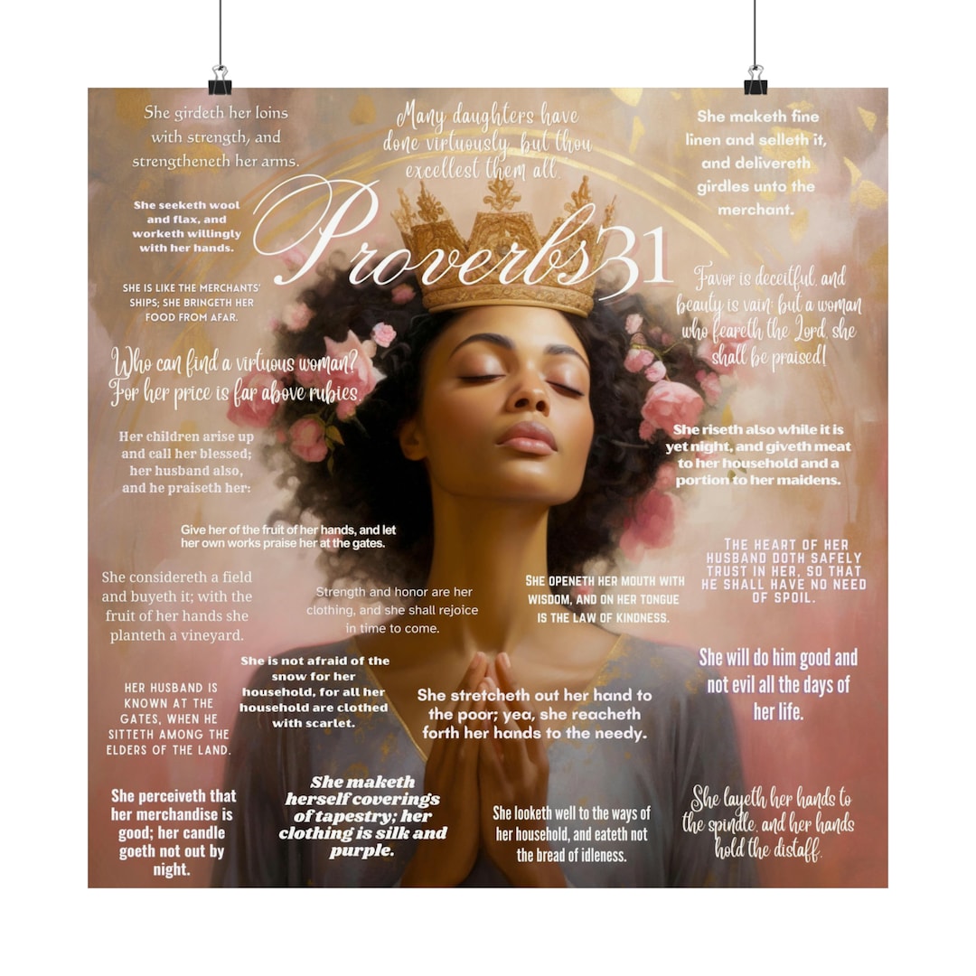 Provers 31 Poster, Virtuous Woman Art, Pink Roses and Praying Woman ...