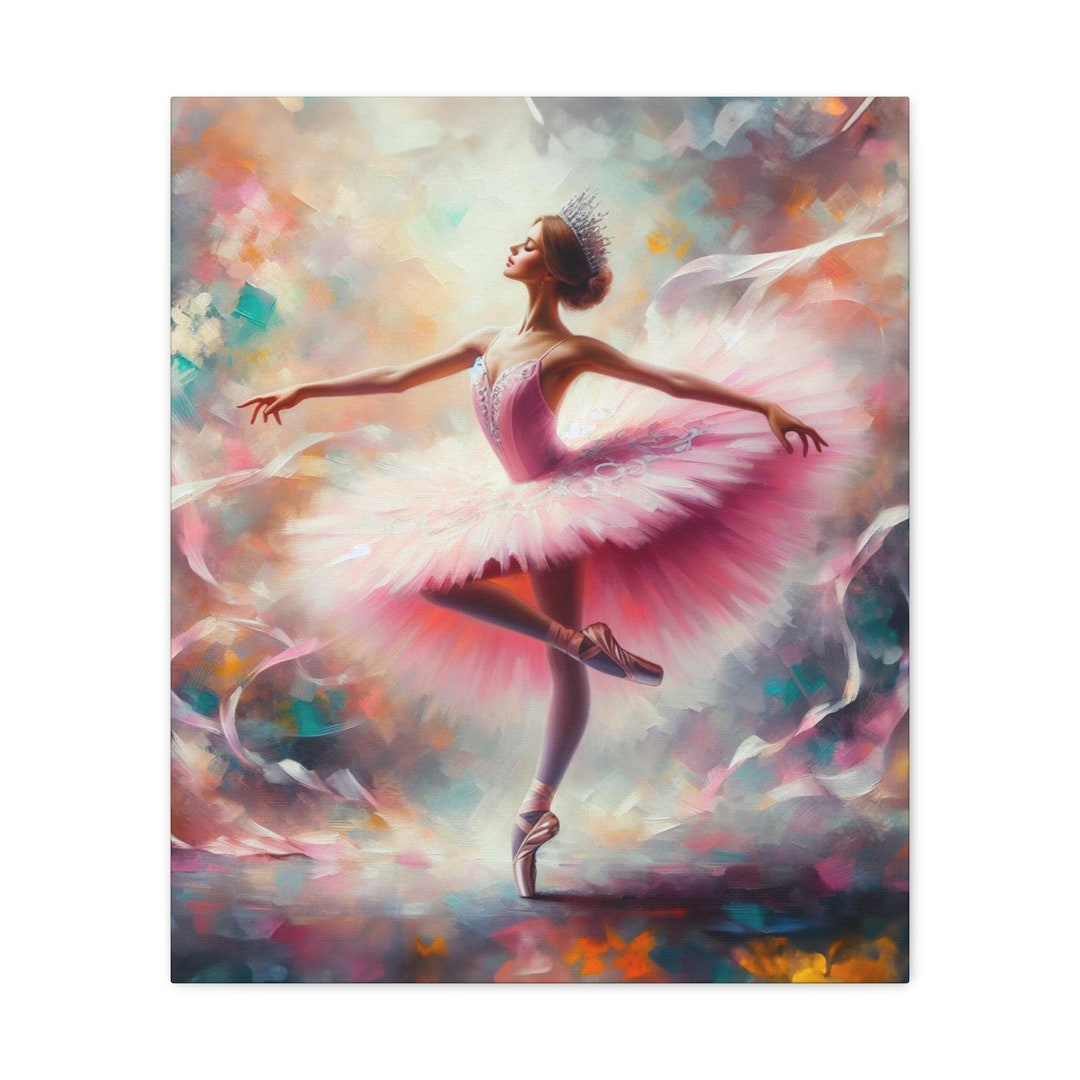 Pink Ballerina Canvas, Ballet Decor, Flowers, Painting Style, Classical ...