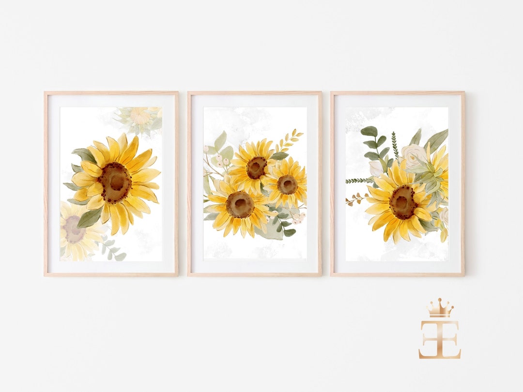 Sunflower Printable Art, Set of Three Printable, Sunflower Watercolor ...