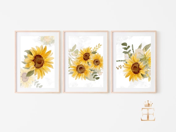 Sunflower Printable Art Set of Three Printable Sunflower | Etsy