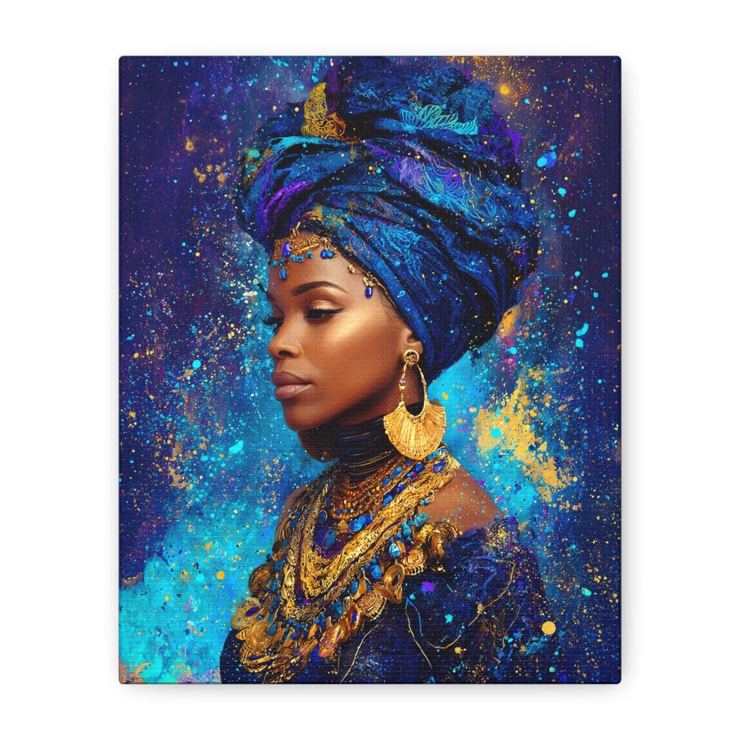 Electric Essence African Queen Portrait Canvas, Afro Art, Headwrap ...