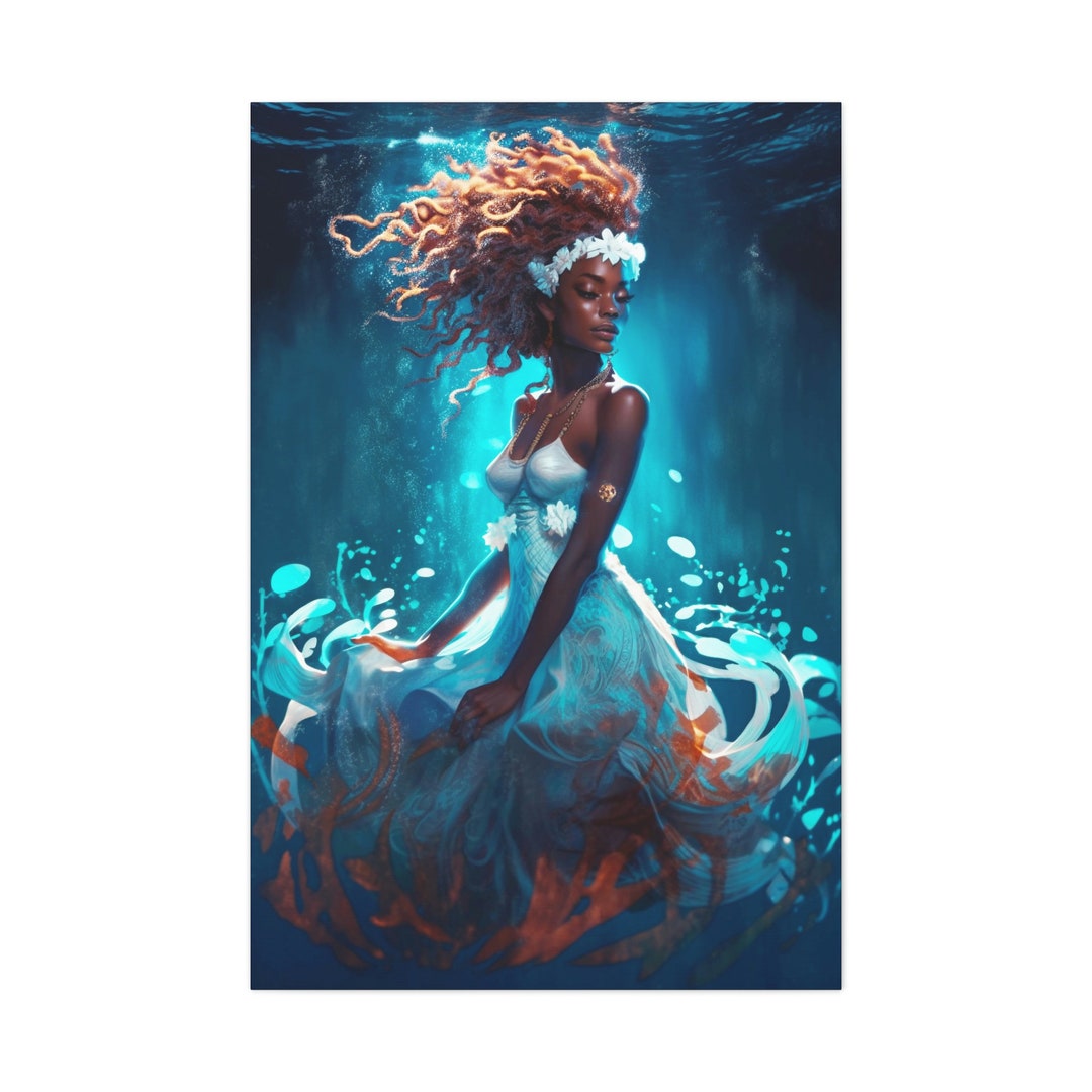 Underwater Queen Canvas, Blue Water Goddess Wall Decor, Beautiful Woman, - Etsy