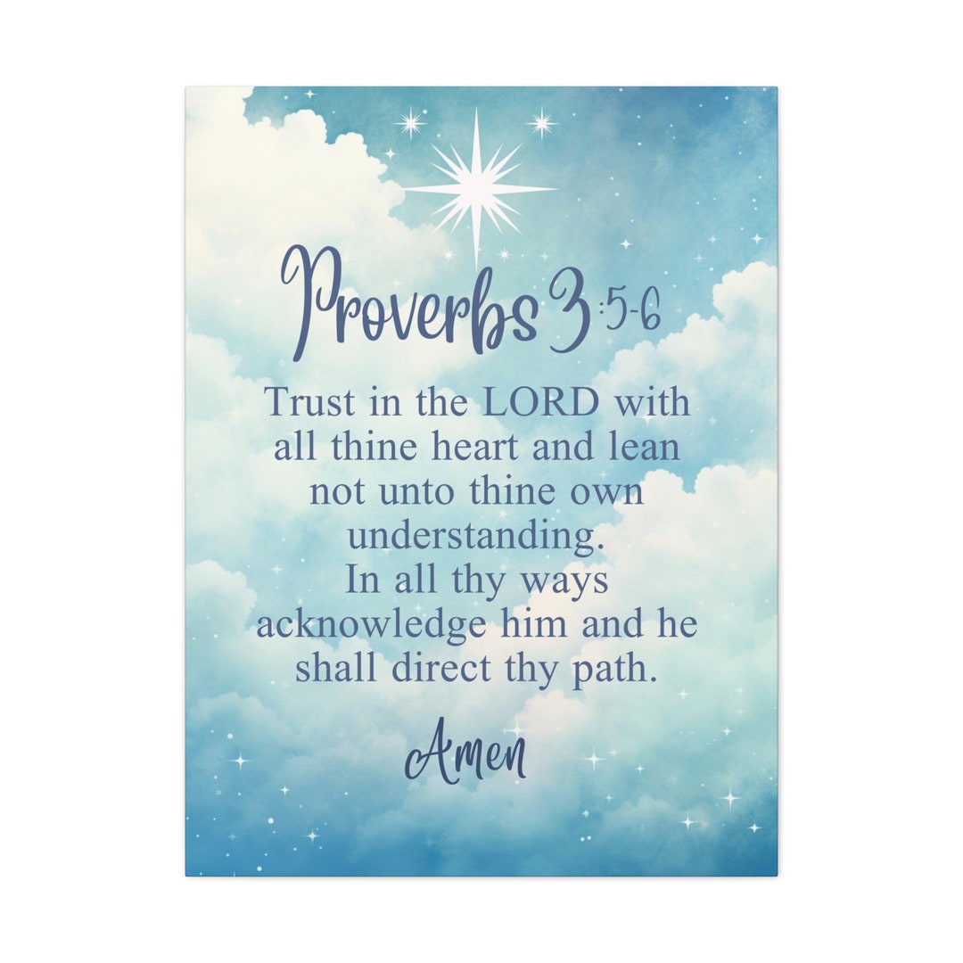 Proverbs 3 5 6 Canvas, Beautiful Sky and Clouds, Blue, Trust in the ...