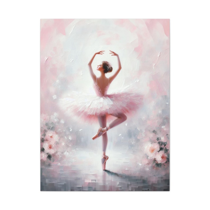 Soft Pink Ballerina Canvas, Floral, Ballet Decor, Elegant Art, Painting ...