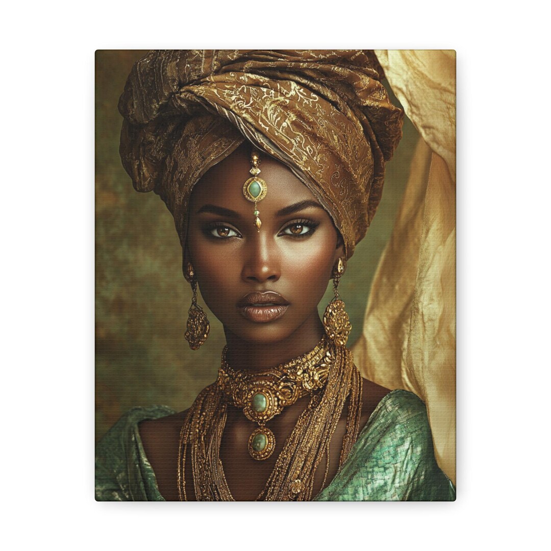 African Goddess in Earth Tones Canvas, Green Brown and Gold African ...