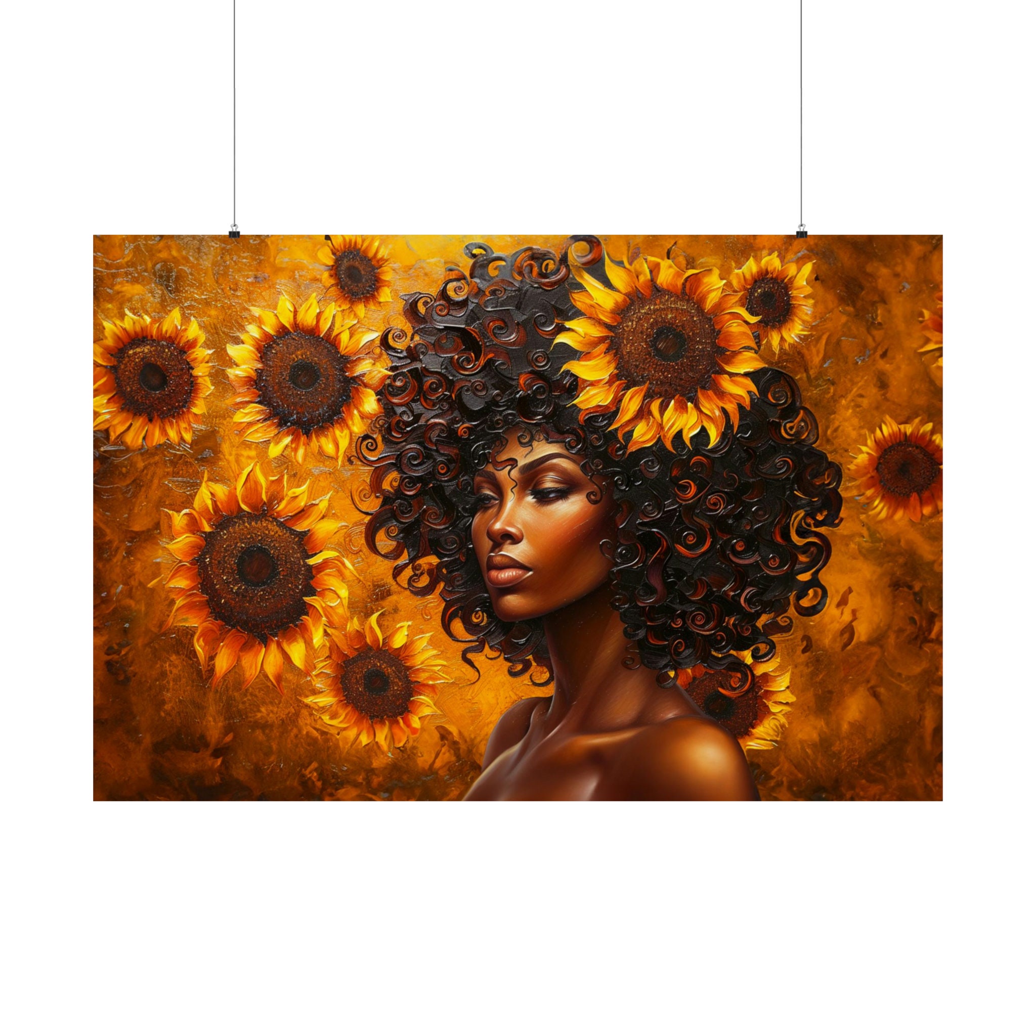Sunflower Beauty Poster, African American Art, Yellow and Brown ...