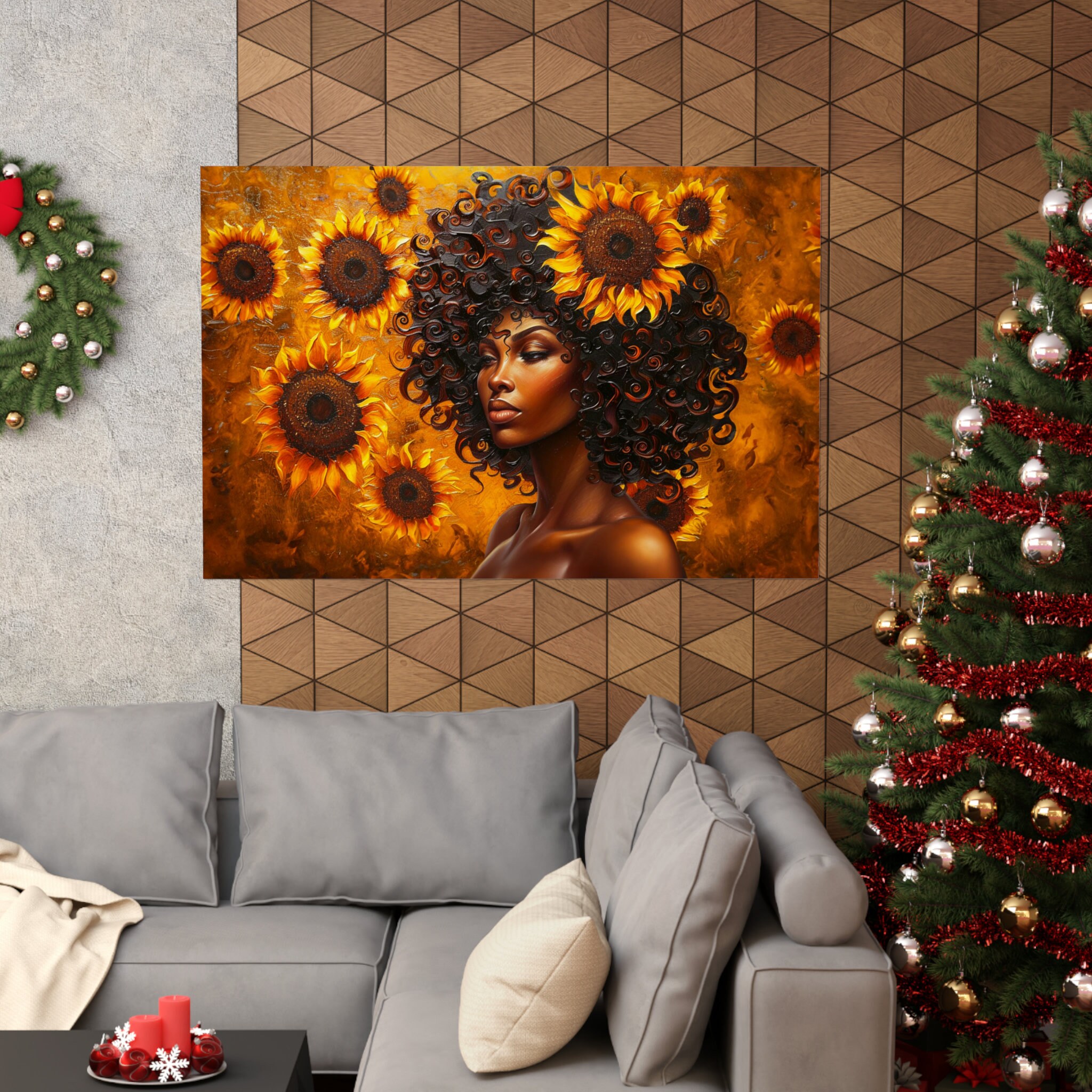 Sunflower Beauty Poster, African American Art, Yellow and Brown ...