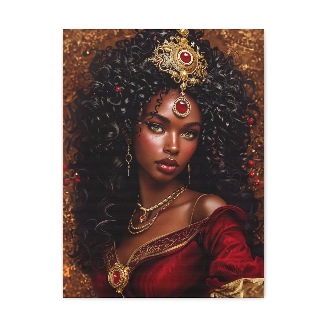 Ruby Red African Goddess Canvas, Red and Gold African Queen, Black Girl ...