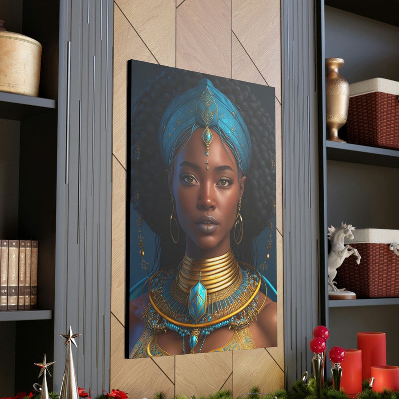Canvas African Goddess in Blue, Blue and Gold African Queen, Black Girl ...