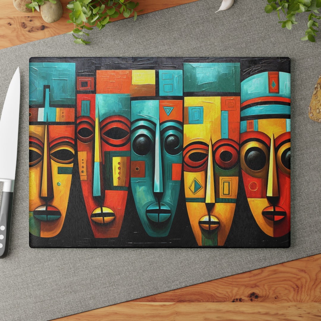 African Masks Glass Cutting Board, African Kitchen Decor, Tribal ...