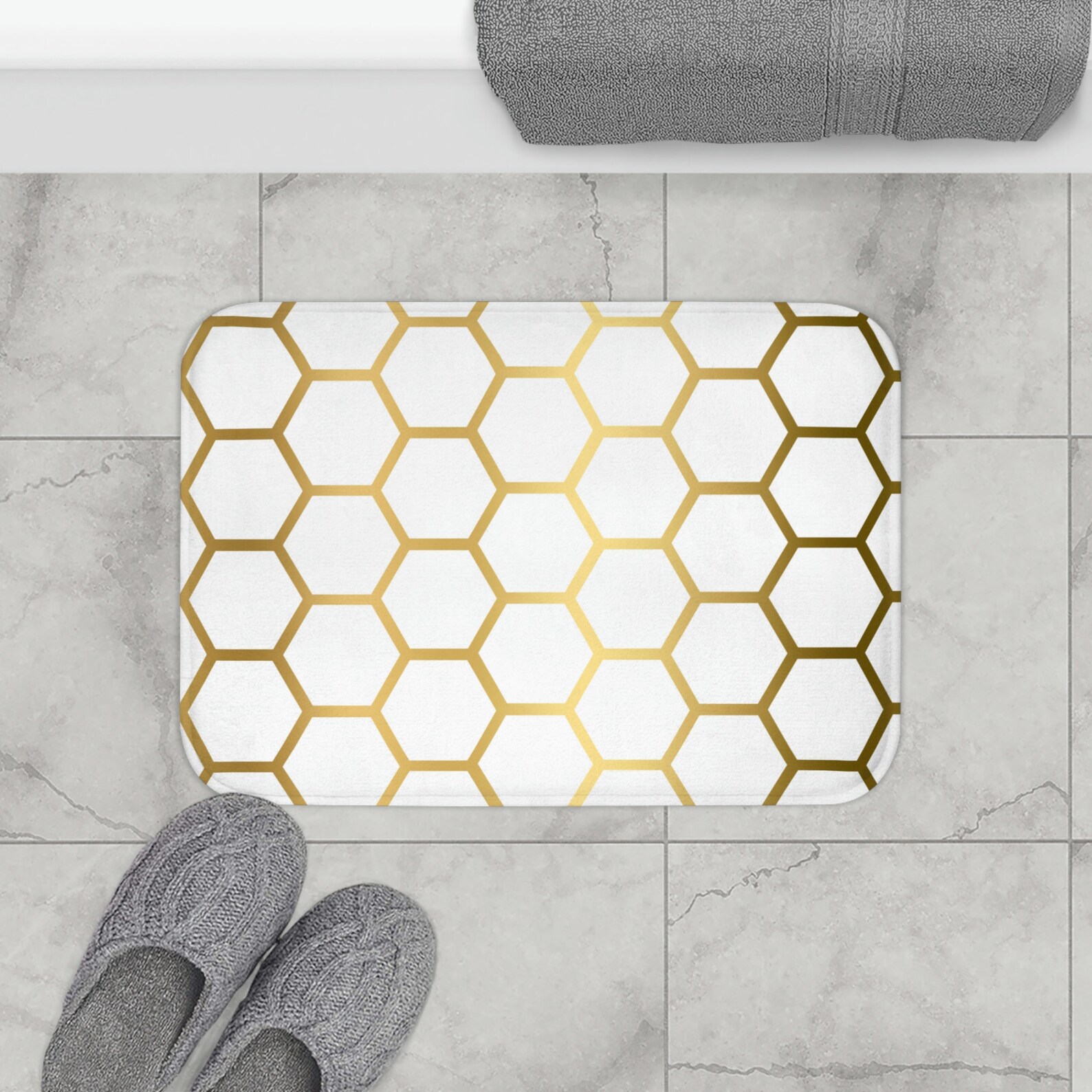 White and Gold Honeycomb Bath Mat, Bumblebee Decor Bathroom - Etsy
