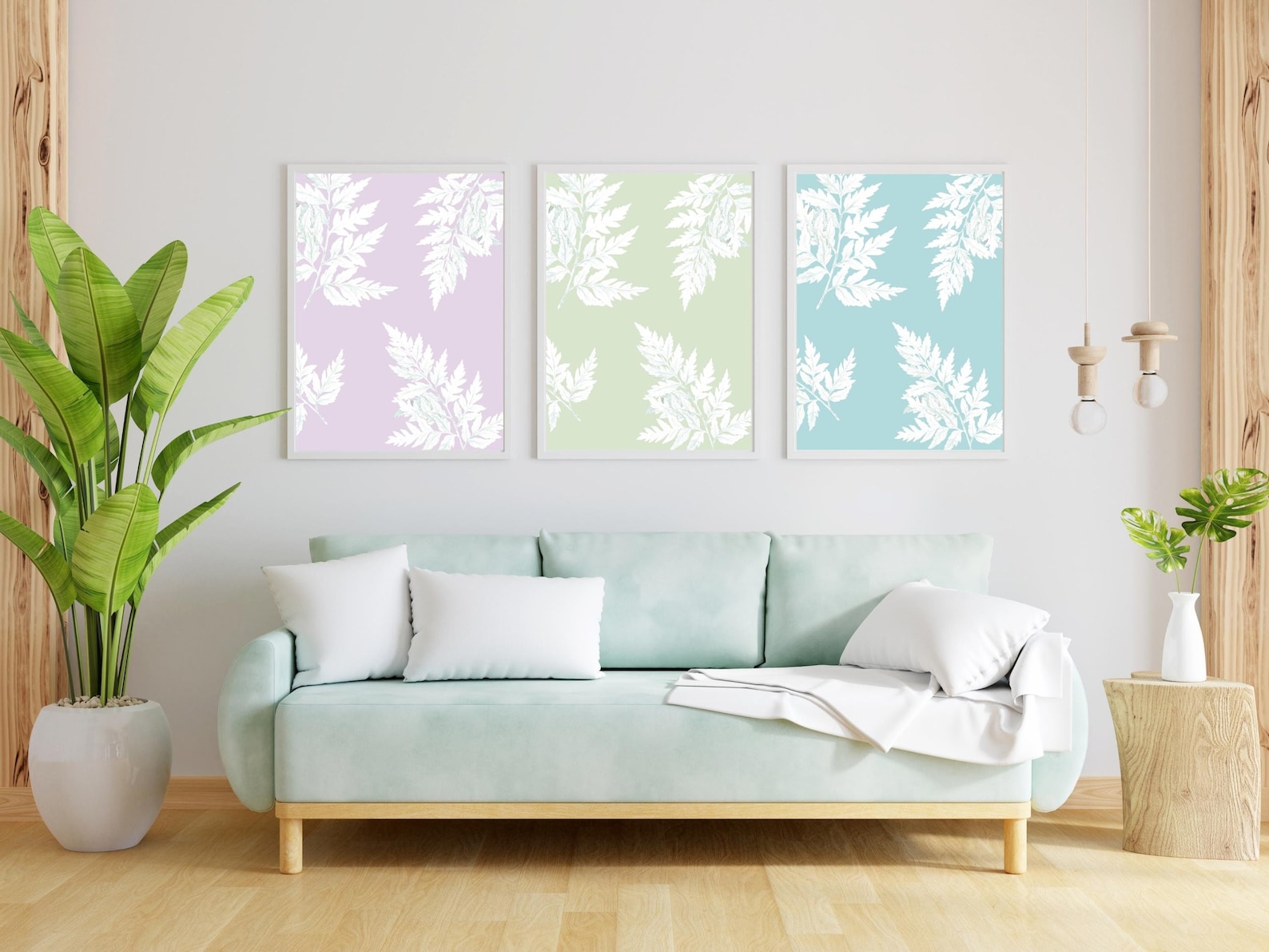 Living Room Printable Fern, Set of Three Fern, Fern Printable Blue ...