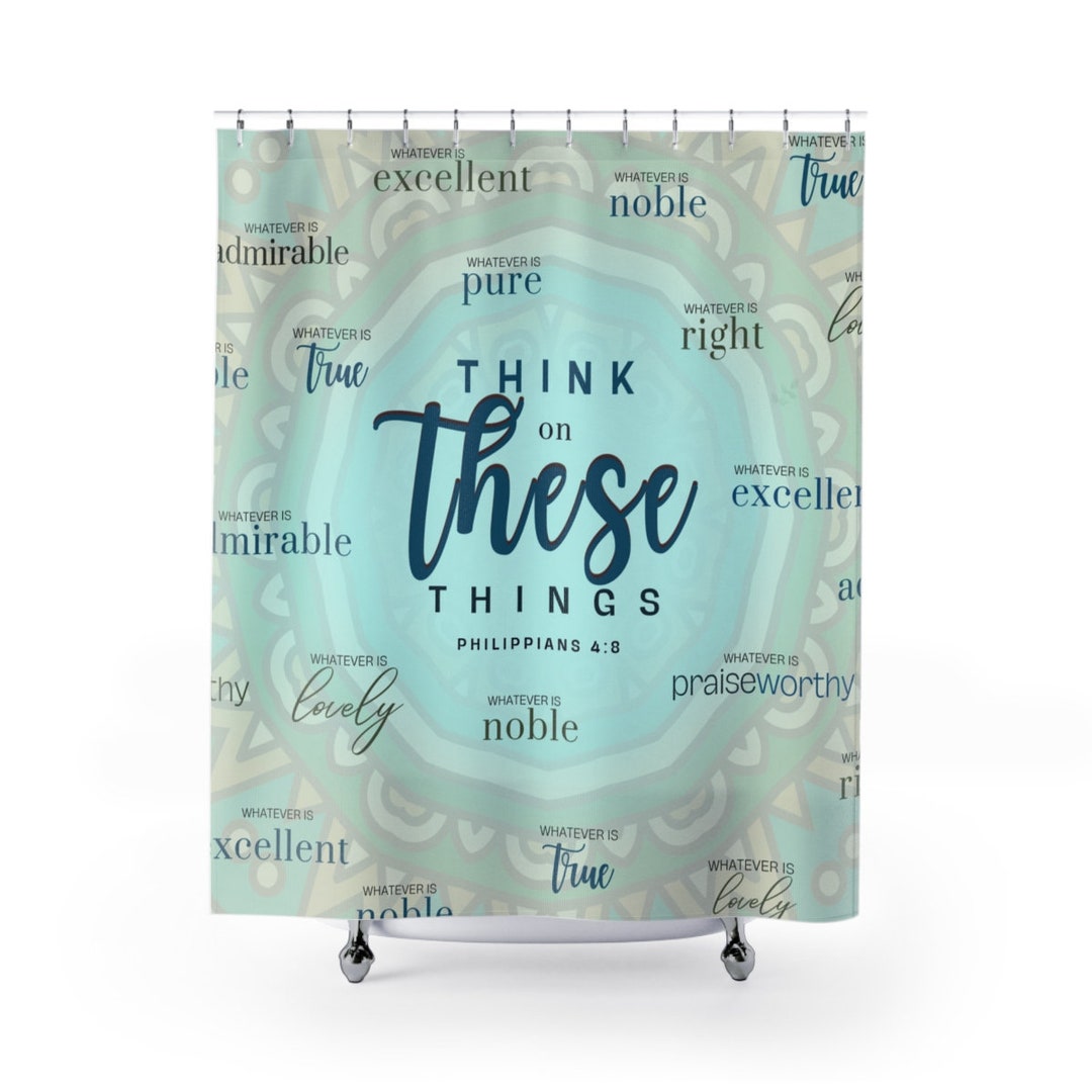 Blue Scripture Shower Curtain,philippians 4 8 Decor,christian Bathroom ...