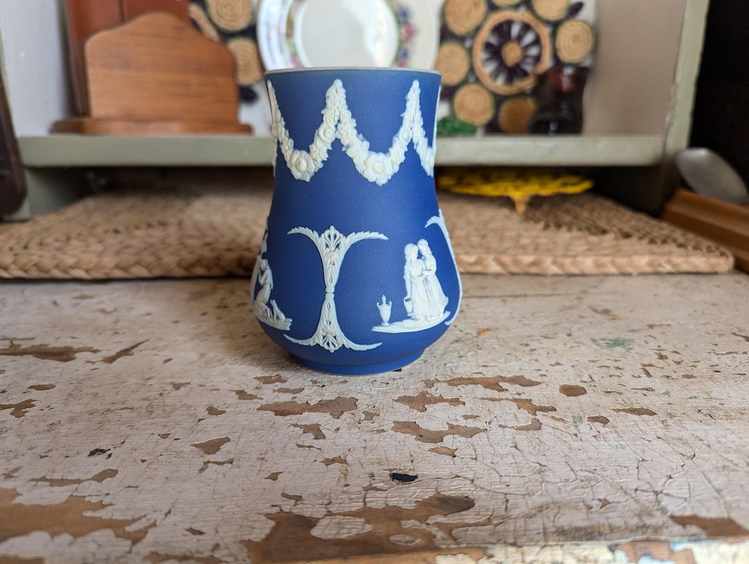 Adams Tunstall Jasperware Vintage Cobalt Blue Small Vase Victorian ...