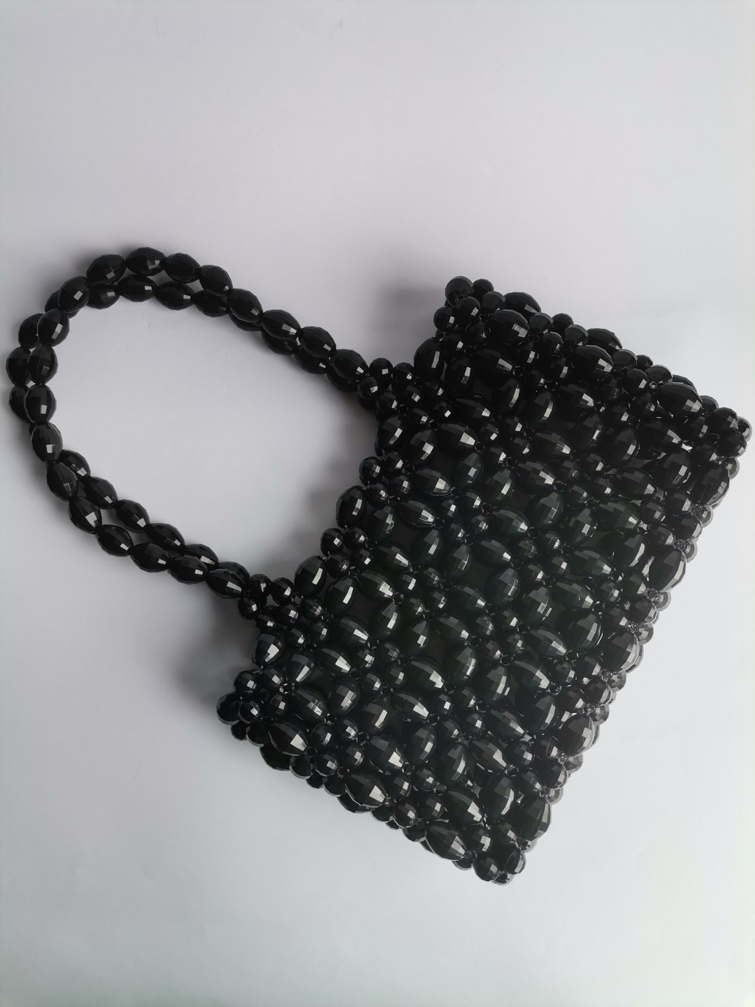 Black Beaded Top Handle Bag: Acrylic Evening Clutch - Etsy