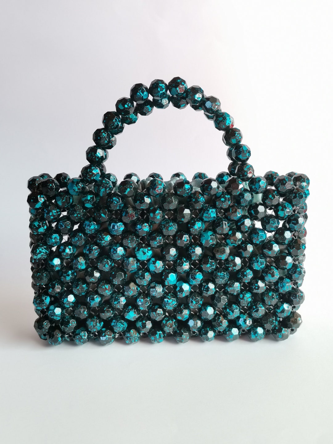 Blue-black Beaded Handbag, Women Bead Bag, Evening Clutch, Blue Unique ...