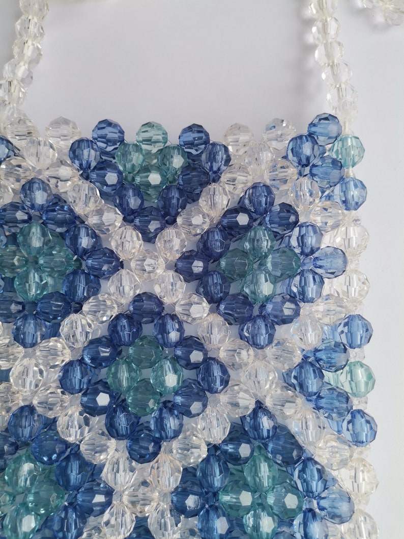 Blue Beaded Phone Bag, Turquoise Acrylic Women Shoulder Bag, Argyle ...