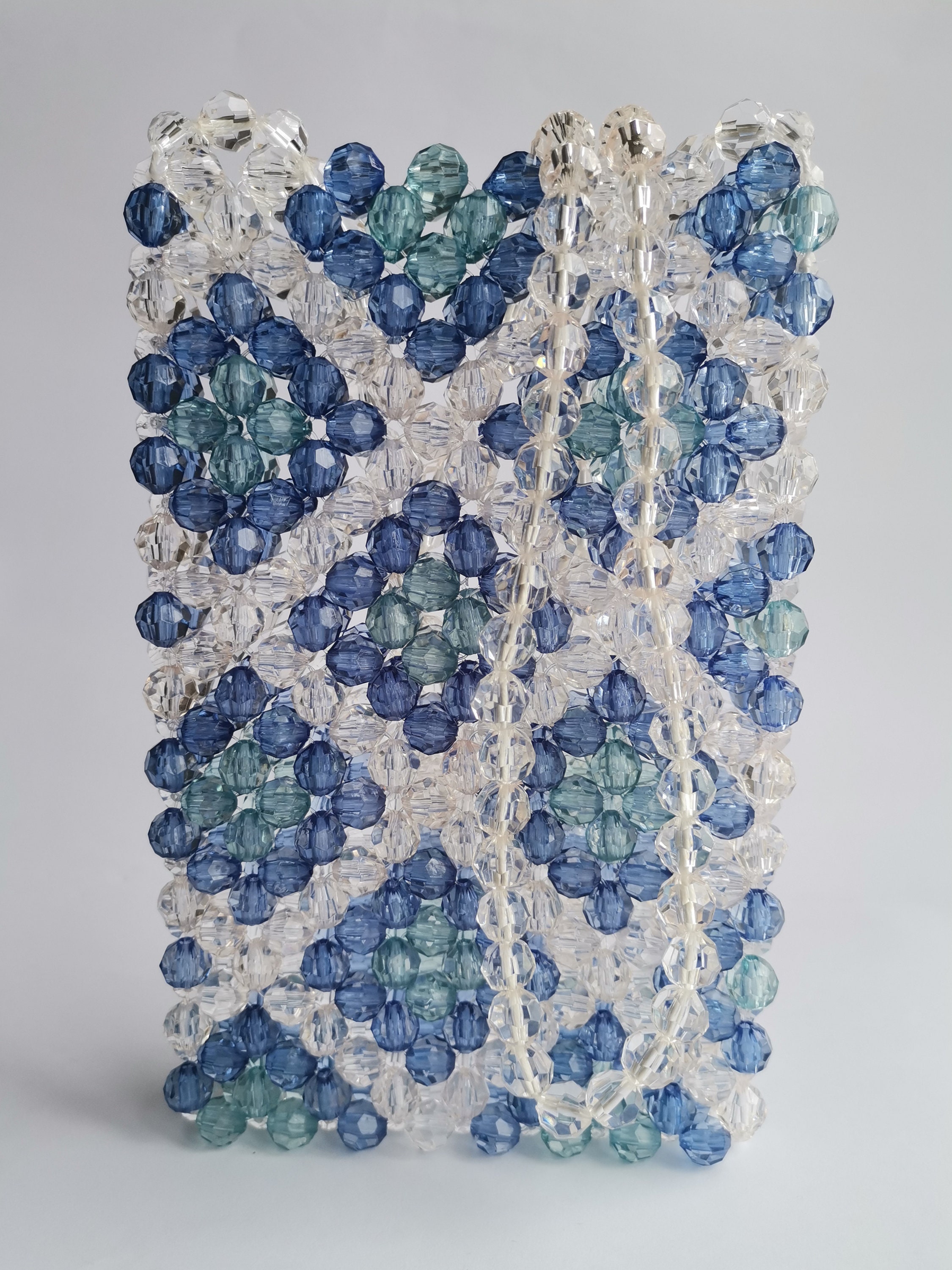 Blue Beaded Phone Bag, Turquoise Acrylic Women Shoulder Bag, Argyle ...