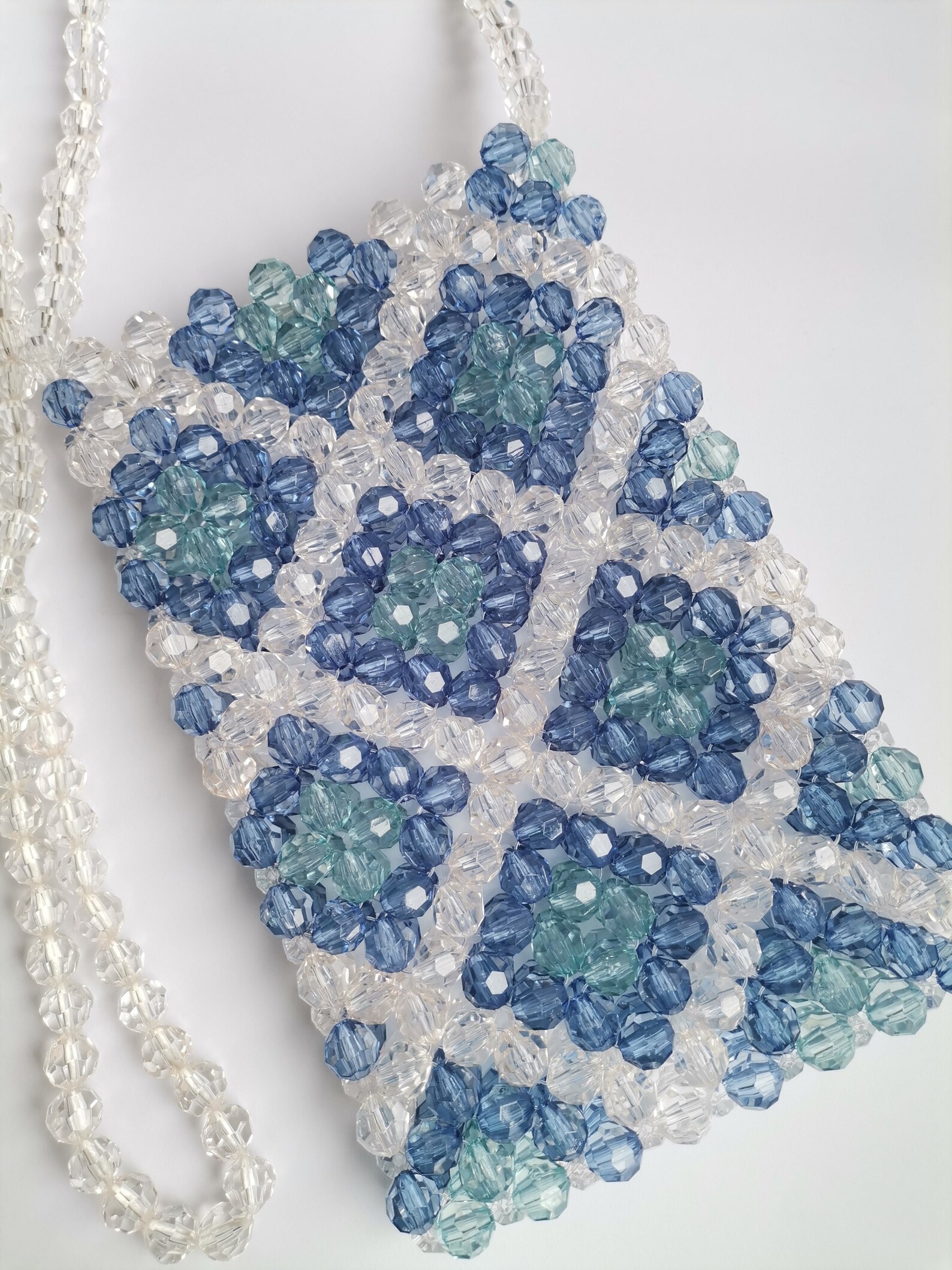 Blue Beaded Phone Bag, Turquoise Acrylic Women Shoulder Bag, Argyle ...