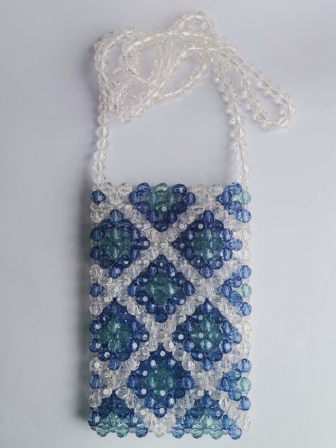 Blue Beaded Phone Bag, Turquoise Acrylic Women Shoulder Bag, Argyle ...