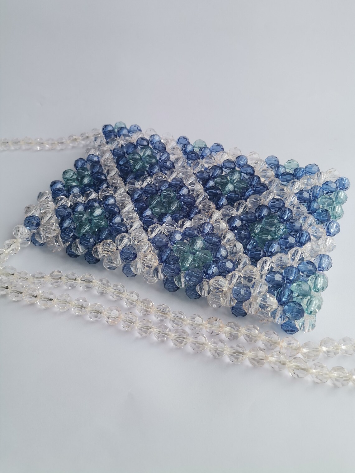 Blue Beaded Phone Bag, Turquoise Acrylic Women Shoulder Bag, Argyle ...